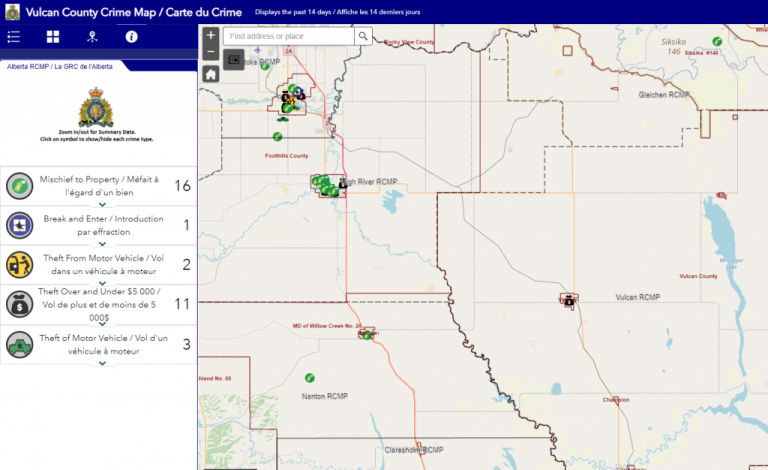 New Online – RCMP Crime Map – Vulcan County